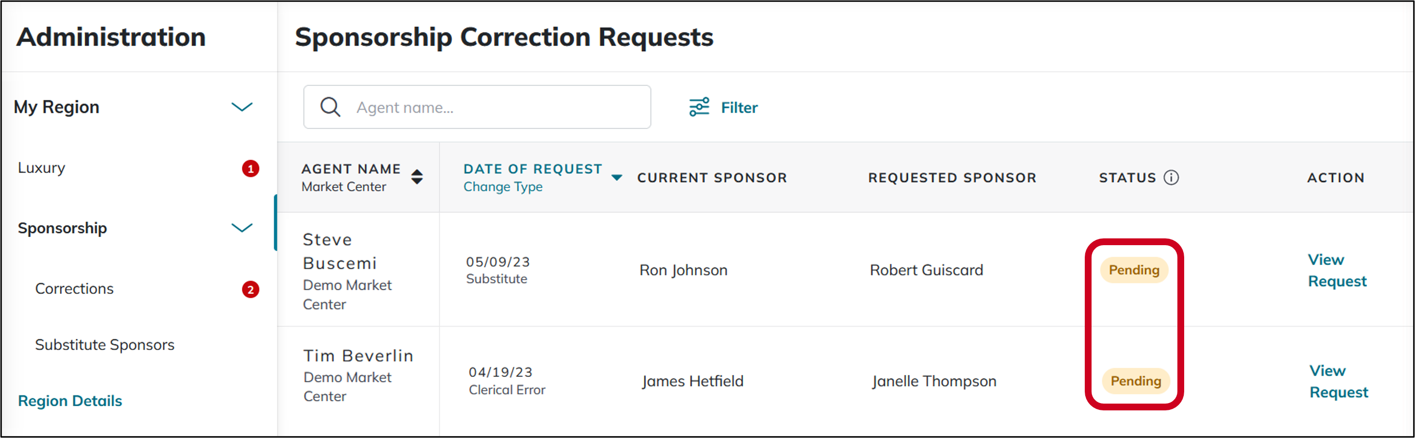View and Manage Sponsorship Change Requests (Regional Leadership ...