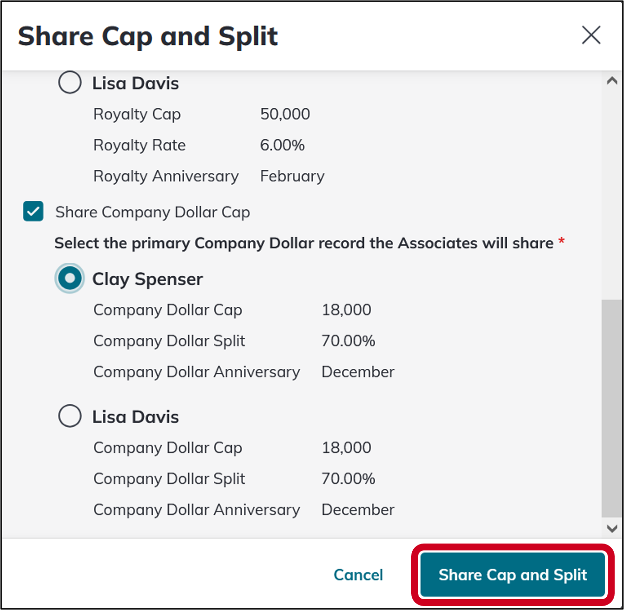 Set Up Shared Royalty and/or Company Dollar Cap for Spouses ...