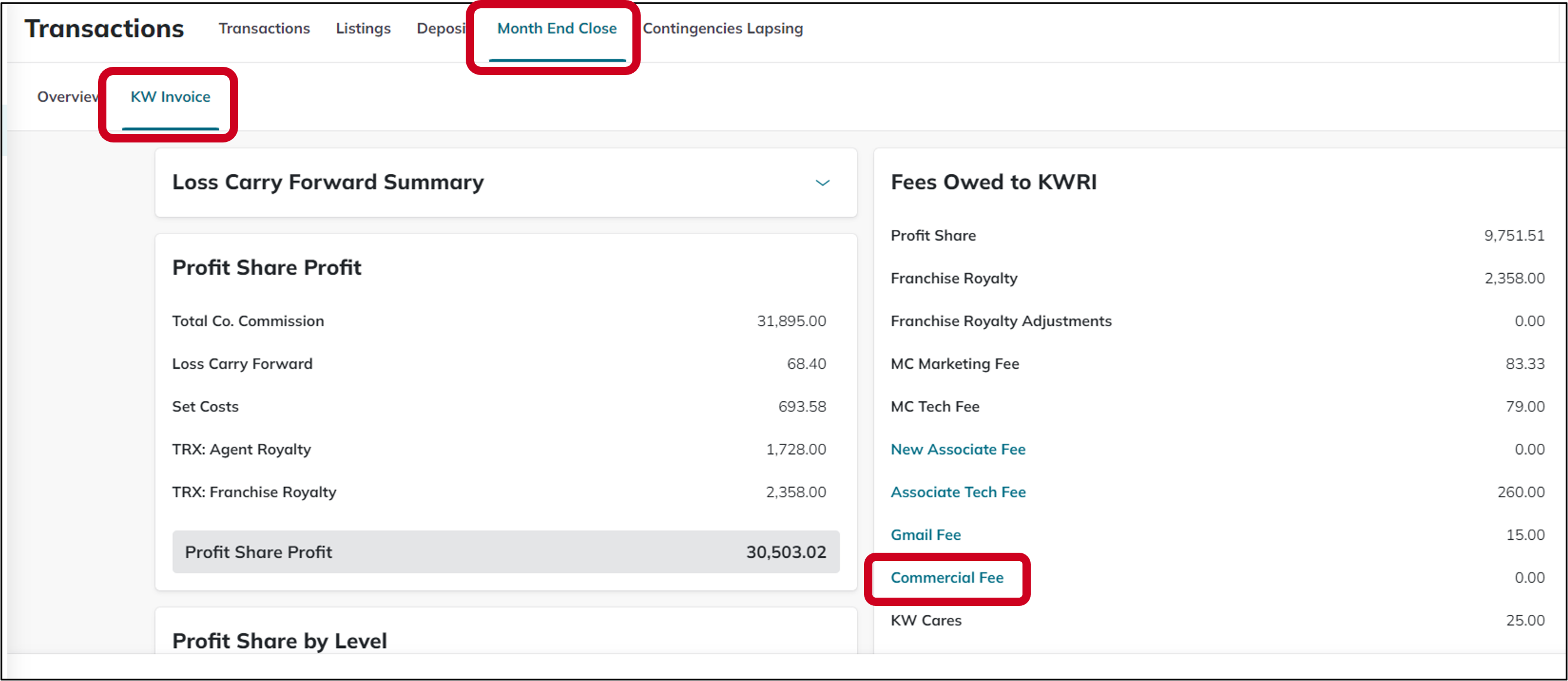 KW Commercial Reports for Month End Close Calculation – Leadership Answers